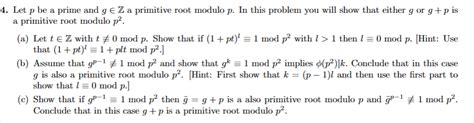 solved let p be a prime and g∈z a primitive root modulo p
