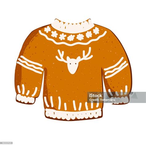 크리스마스 못생긴 스웨터 크리스마스 쿠키 흰색 아이싱 흰색 배경 벡터 일러스트 레이 션에 고립 사슴에 대한 스톡 벡터 아트 및 기타 이미지 Istock