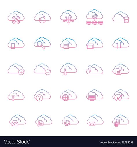 Cloud Computing Gradient Style Icon Set Royalty Free Vector