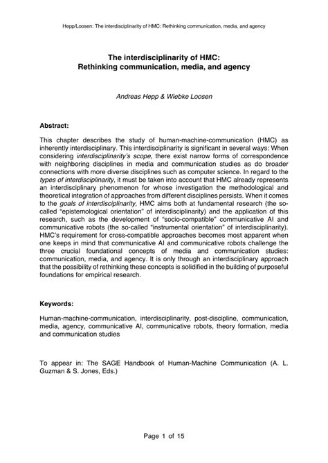 Pdf The Interdisciplinarity Of Human Machine Communication Hmc Rethinking Communication