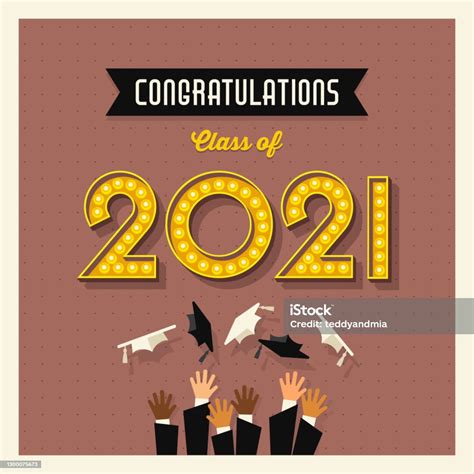 2021 년 졸업 카드 또는 소셜 미디어 디자인 졸업생이 박격포 모자를 공중에 던지는 졸업식에 대한 스톡 벡터 아트 및 기타 이미지 졸업식 2021년 손을 올림