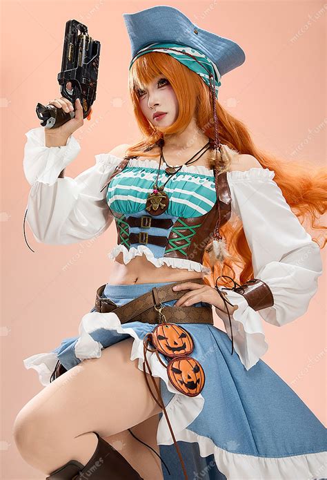 Nami Cosplay Costume Halloween Style Pirate Costume Top And Skirt