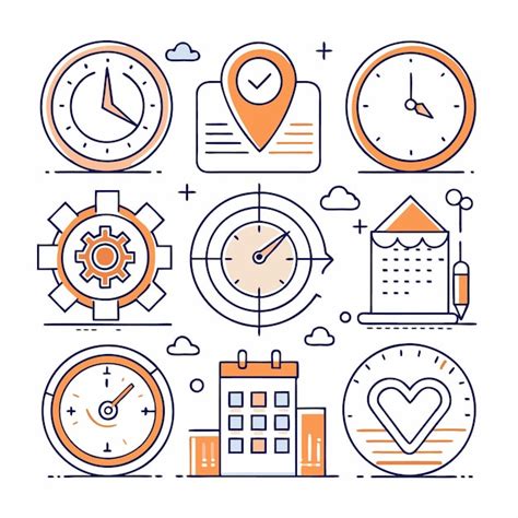 Set Of Linear Icons Related To Time Management Scheduling And Productivity Premium Ai