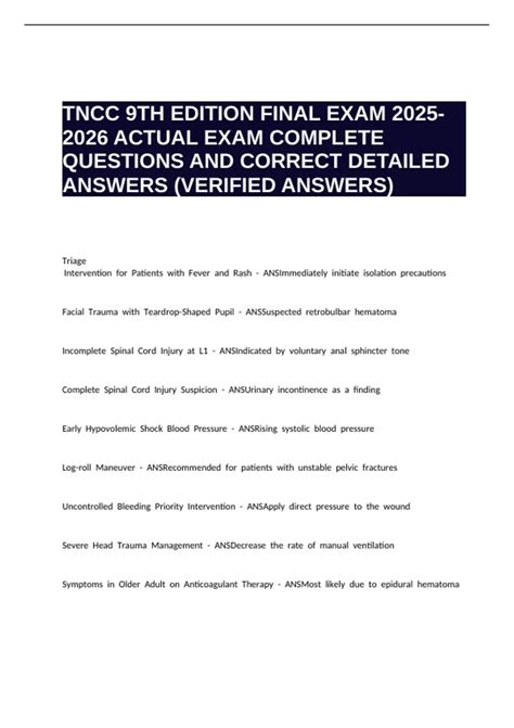Tncc 9th Edition Final Exam Actual Exam Complete Questions And Correct Detailed Answers