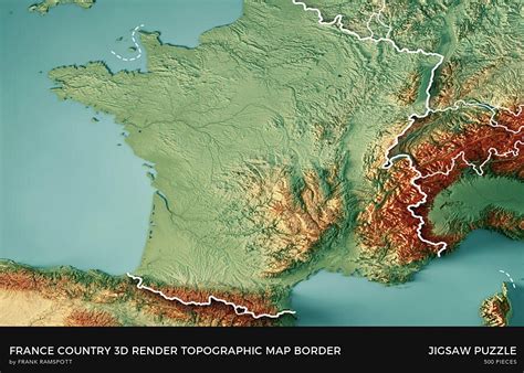 France Country 3d Render Topographic Map Border Jigsaw Puzzle By Frank