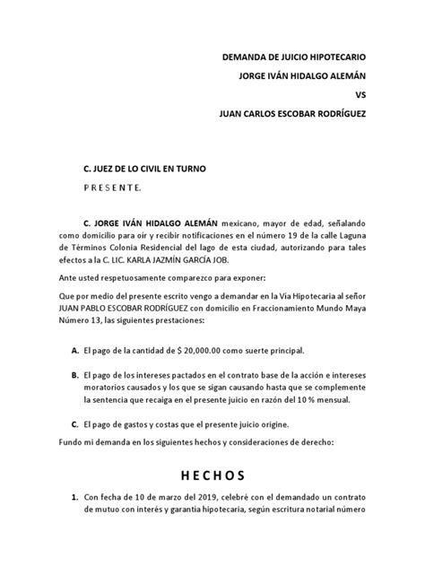 Demanda De Juicio Hipotecario Hipoteca Comercial Finanzas Y