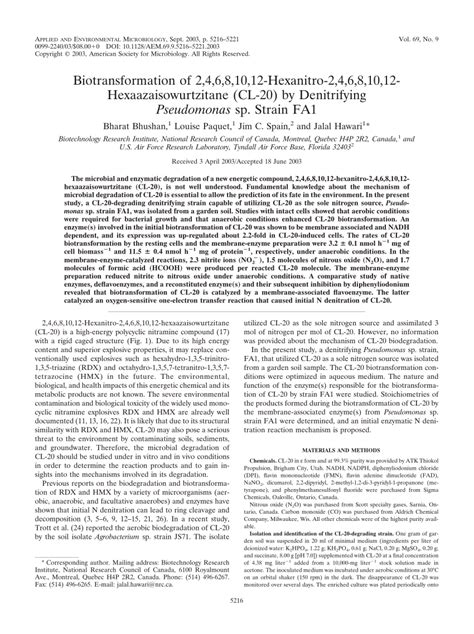 Pdf Biotransformation Of 2 4 6 8 10 12 Hexanitro 2 4 6 8 10 12 Hexaazaisowurtzitane Cl 20 By