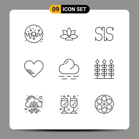 Pictogram Set Of 9 Simple Outlines Of Warm Favorite Plant Like Heart Editable Vector Design