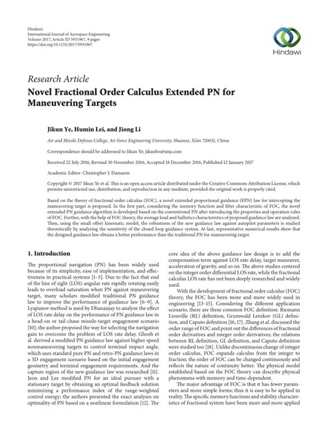 Pdf Novel Fractional Order Calculus Extended Pn For Maneuvering Targets