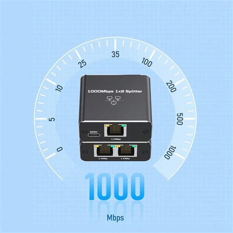 Black 1 To 2 Ethernet Splitter With Rj45 Gigabit Ethernet Port