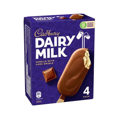 Buy Cadbury Dairy Milk Vanilla Ice Cream 4 Pack 360ml Coles