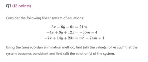 solved q1 12 points consider the following linear system