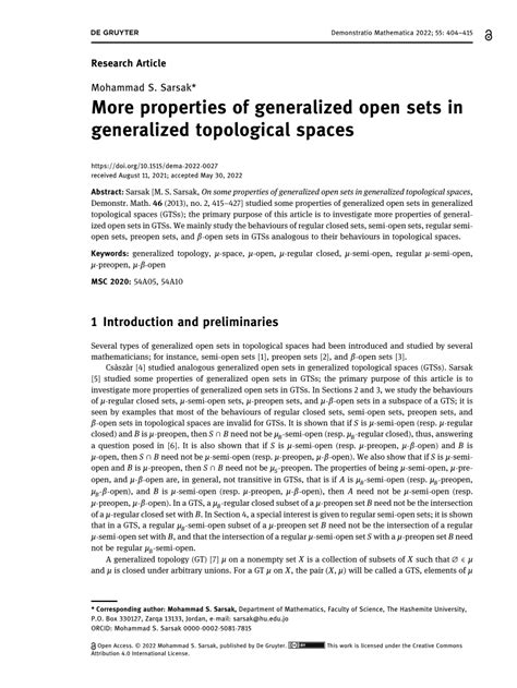 Pdf More Properties Of Generalized Open Sets In Generalized