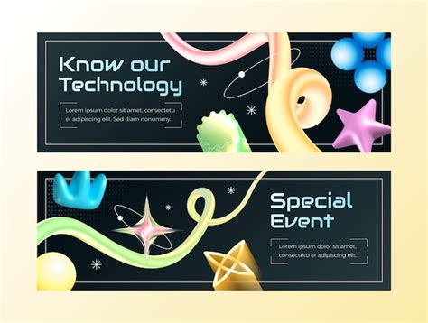 현실적인 3d 추상적인 모양의 수평 배너 템플릿 프리미엄 벡터