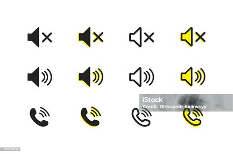 볼륨 음소거 소리 전화 심블로를 호출합니다 전화 아이콘 집합입니다 기호 로고 일러스트레이션 아이콘 벡터를 호출합니다 개체 그룹에 대한 스톡 벡터 아트 및 기타 이미지