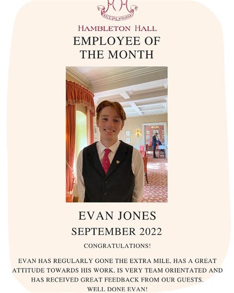 Congratulations Evan For Being Hambleton Hall Careers