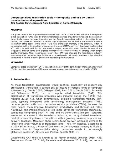 Pdf Computer Aided Translation Tools The Uptake And Use By Danish Translation Service Providers