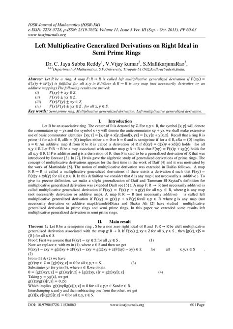Pdf Left Multiplicative Generalized Derivations On Right Ideal In Semi Prime Rings
