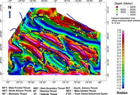 map showing the various thrust fault locations tilt angle map
