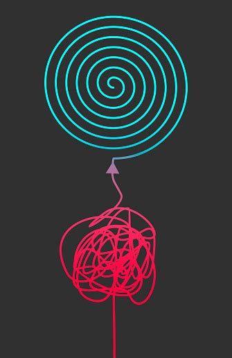 개인적인 성장과 발전 코칭 훈련 브레인 스토밍 일러스트레이션 얽힌 엉킴을 풀고 심리 치료 개념 문제 해결 혼돈과 혼란 어려운 상황의 은유 해결책에 대한 스톡 벡터 아트 및