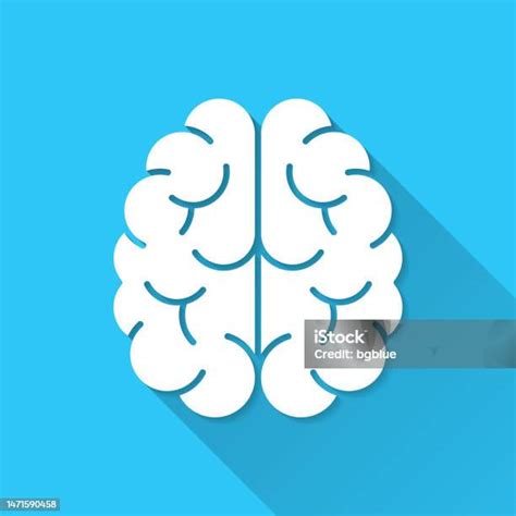 평면도의 두뇌 파란색 배경에 아이콘 긴 그림자가 있는 평면 디자인 3차원 형태에 대한 스톡 벡터 아트 및 기타 이미지 3차원 형태 Brain Computer