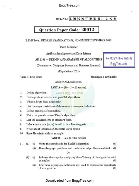 Ad3351 Design And Analysis Of Algorithms Nov Dec 2023 Question Paper