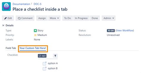 Placing Checklists Inside Issue Tabs