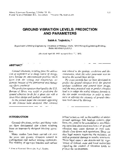 Pdf Ground Vibration Levels Prediction And Parameters