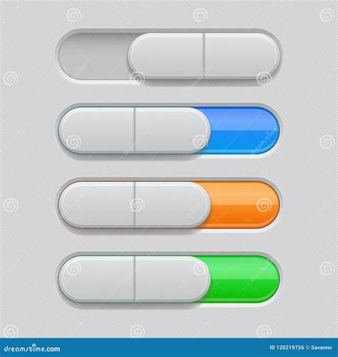 On And Off Toggle Switch Buttons Colored Set Of 3d Oval Slider Icons Stock Vector