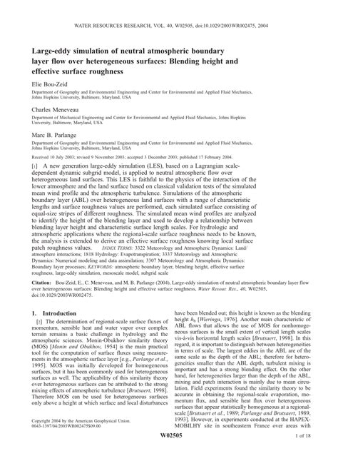Pdf Large Eddy Simulation Of Neutral Atmospheric Boundary Layer Flow Over Heterogeneous
