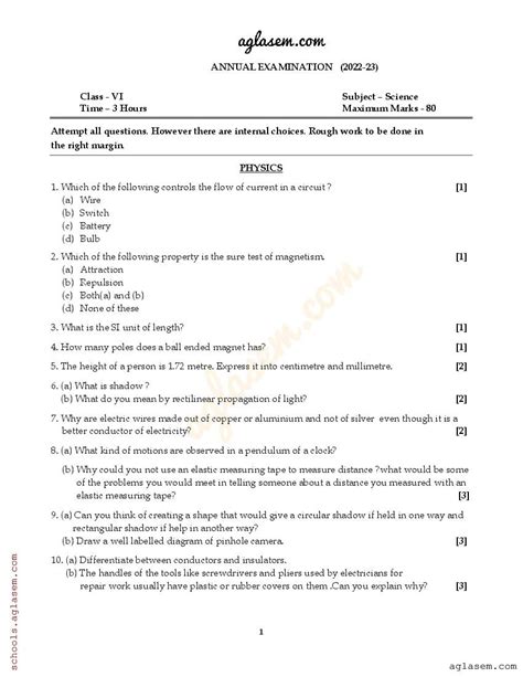 Class 6 Science Question Paper 2023 Pdf 6th Annual Exam Science Question Paper