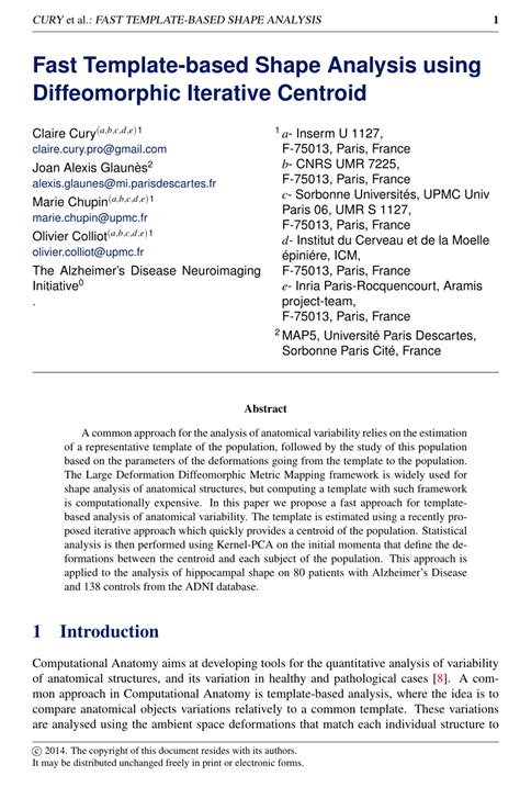 Pdf Fast Template Based Shape Analysis Using Diffeomorphic Iterative