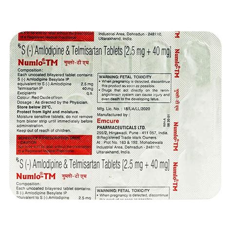 Numlo Tm 25mg Tablet Uses Dosage Composition Emcure