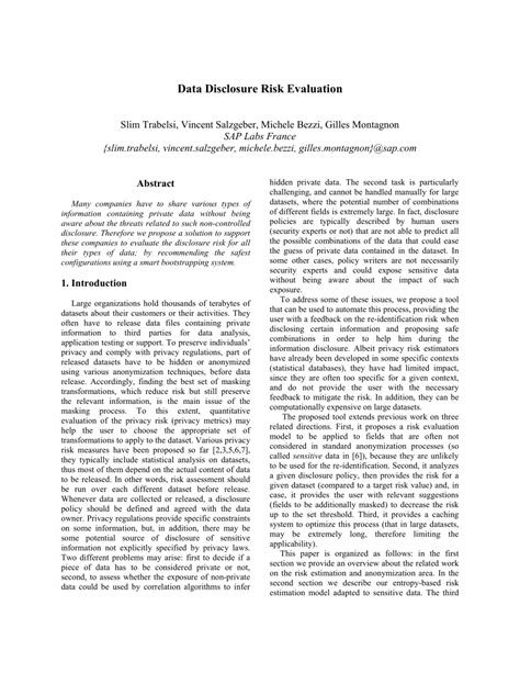 Pdf Data Disclosure Risk Evaluation
