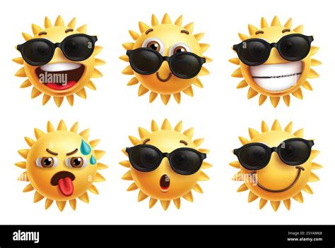 Sun Emojis Sunglasses Characters Clipart Set Summer Emoji Face Clip Art With Sunglasses