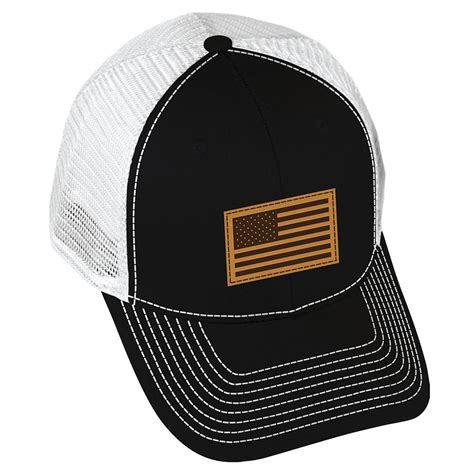 American Flag Leather Patch Cap Black White Mesh Fierce Headwear