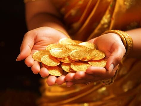 Moedas De Ouro Nas M Os Foto Premium