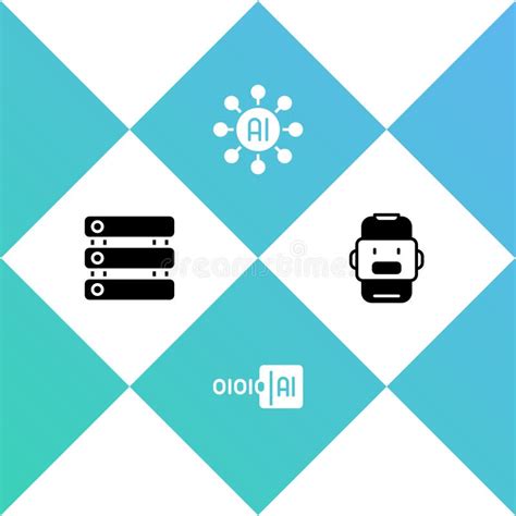 Set Server Data Binary Code Neural Network And Chat Bot Icon Vector