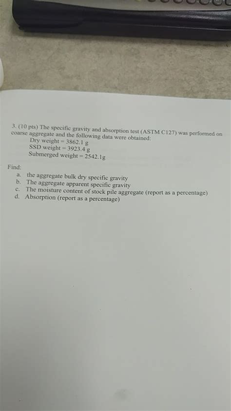 Solved 3 10 Pts The Specific Gravity And Absorption Test