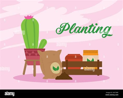 Planting Lettering And Plants Scene Stock Vector Image Art Alamy