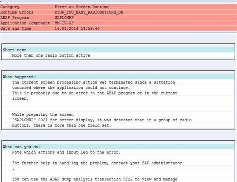 Solved In Omr6 Getting Dump Dynptoomanyradiobuttonson Sap Community
