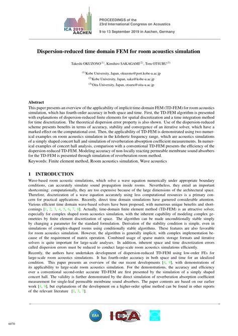 Pdf Dispersion Reduced Time Domain Fem For Room Acoustics Simulation