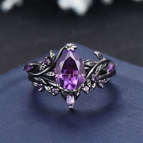 Black Gold Natural Amethyst Leaf Bridal Set February Birthstone T 1