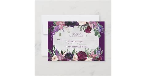 Eggplant Purple Floral Wedding Rsvp Insert Zazzle