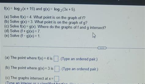 solved f x log2 x 15 and g x log2 3x 5 a solve f x 4