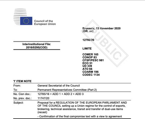 Final Compromise Text Of The New Eu Export Control Regulation Recast