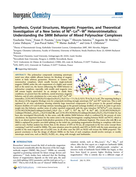 Pdf Synthesis Crystal Structures Magnetic Properties And Theoretical Investigation Of A New
