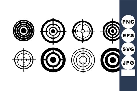 Black Target Icons Set With Circles And Crosshair Lines