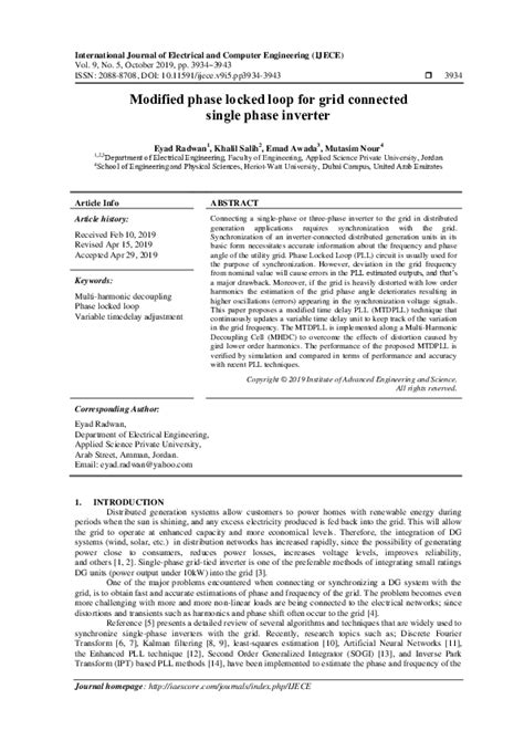 pdf modified phase locked loop for grid connected single phase inverter