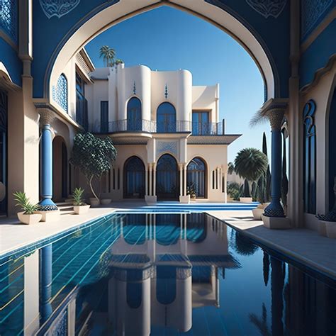 Premium Ai Image A Contemporary Houses With Pool In Daylight And Blue Sky
